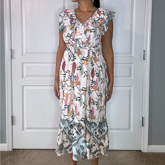 THML | Dresses | Thml Multi Print Ruffle Neck Maxi Dress | Poshmark